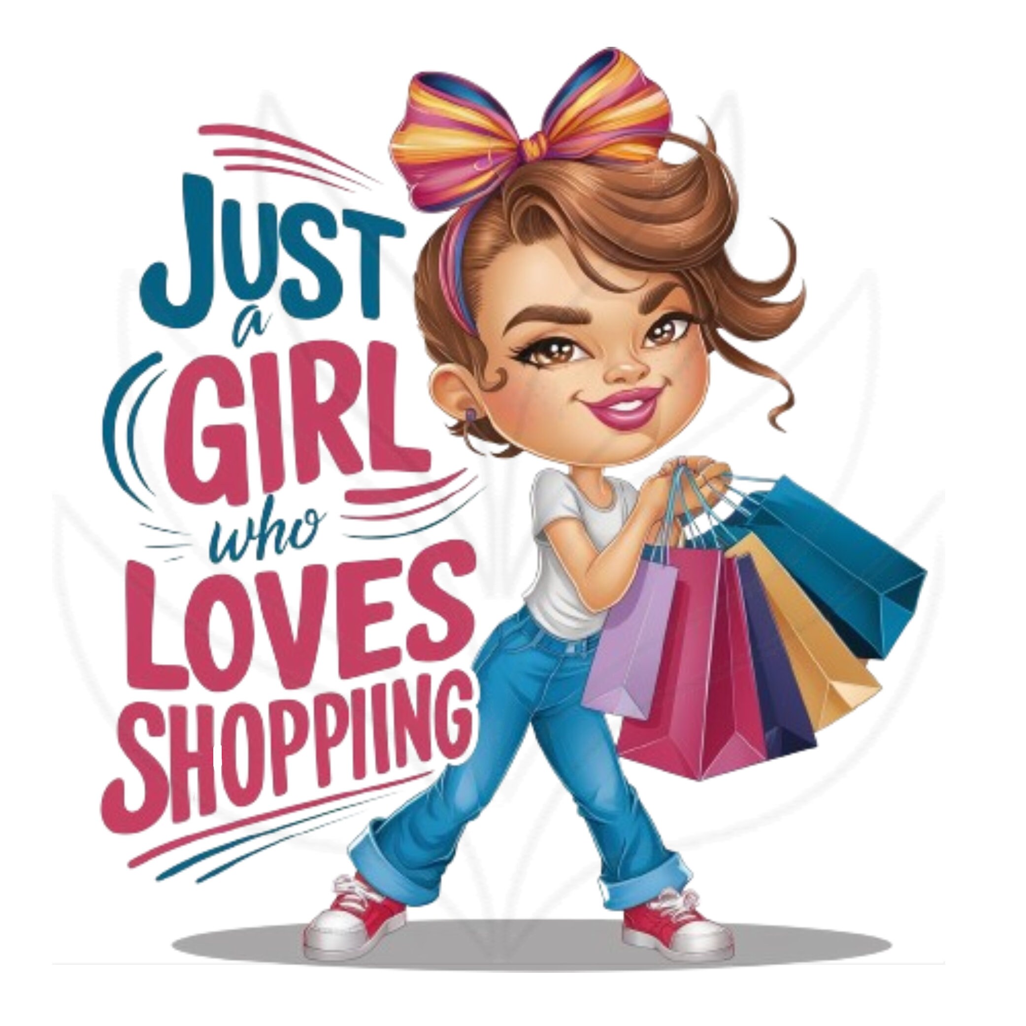Brunette Digital Design, Shopping Girl Art, Fashion Lover Illustration ...