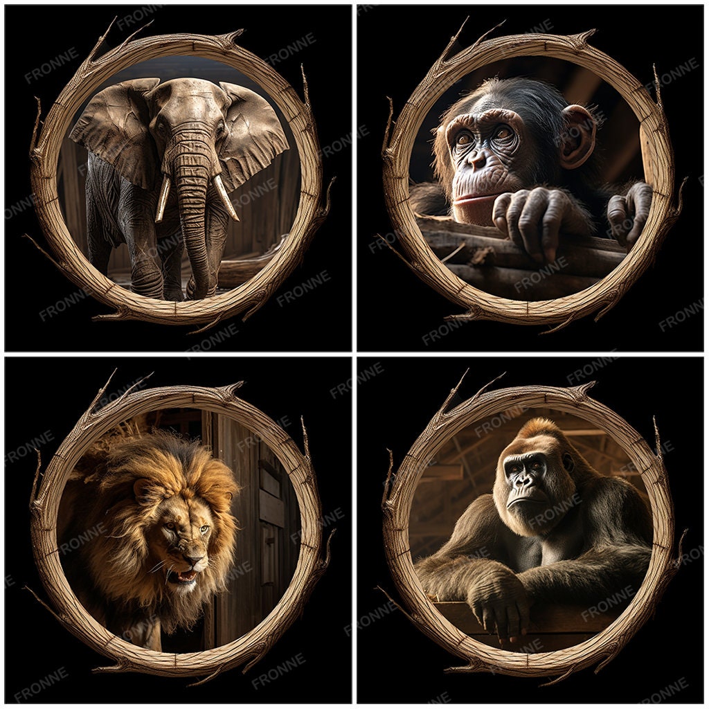 Wild Animals on Wood - 4 PNG Images - Resolution 4096 X 4096 Pixels 300 ...