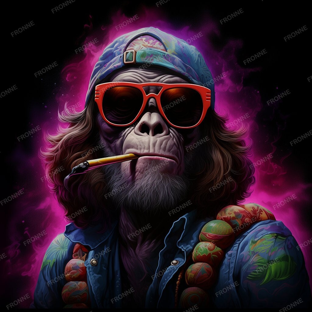 High as a Kite Stylized Illustrations of Smoking Chimps With Sunglasses ...