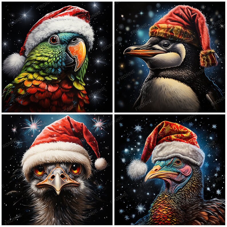 Merry Christmas Animals With a Red Santa Hat - Part 4 - Etsy