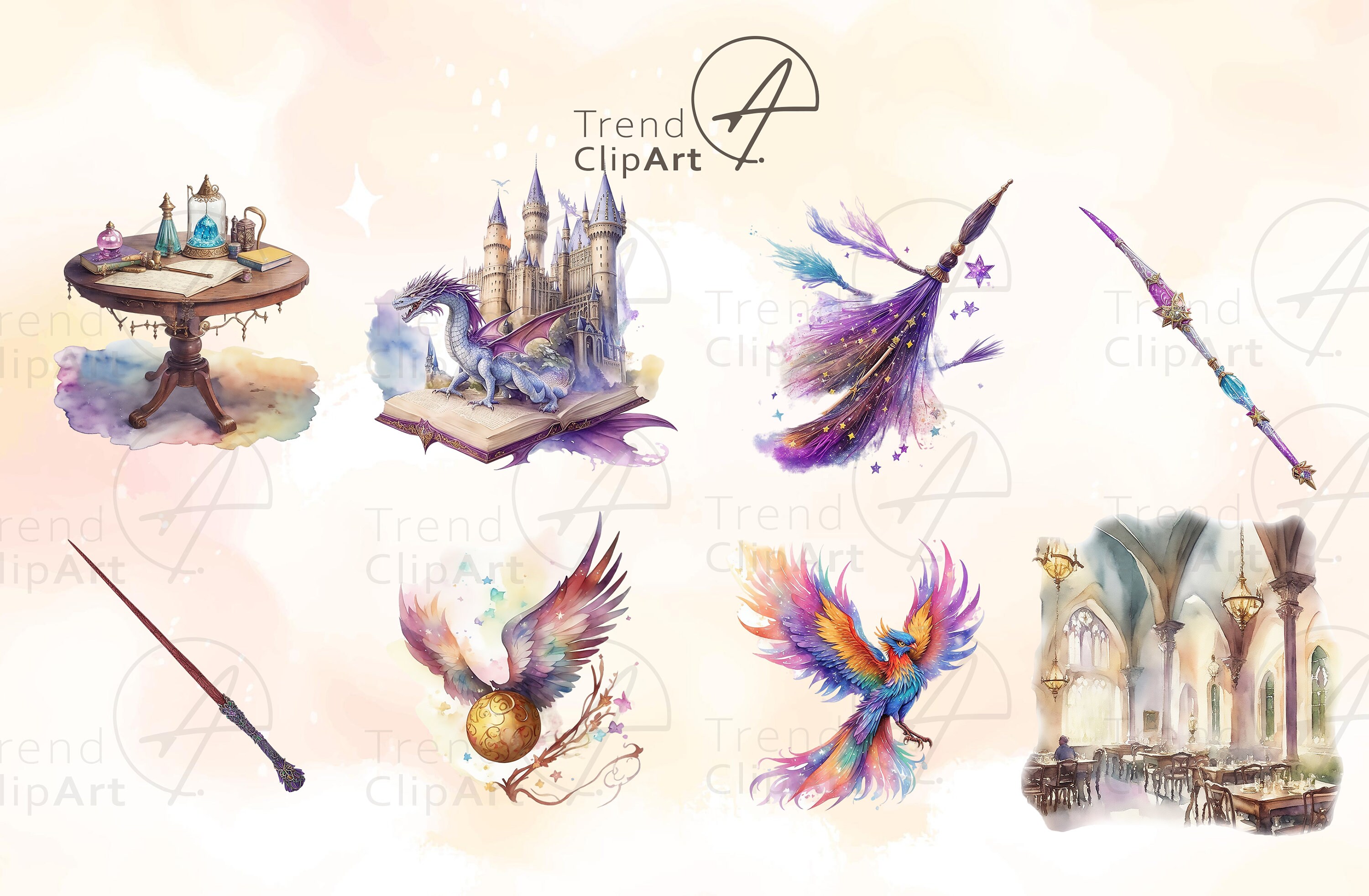 40 Watercolor Magic School Clipart Bundle, Magic School Items, Magic ...