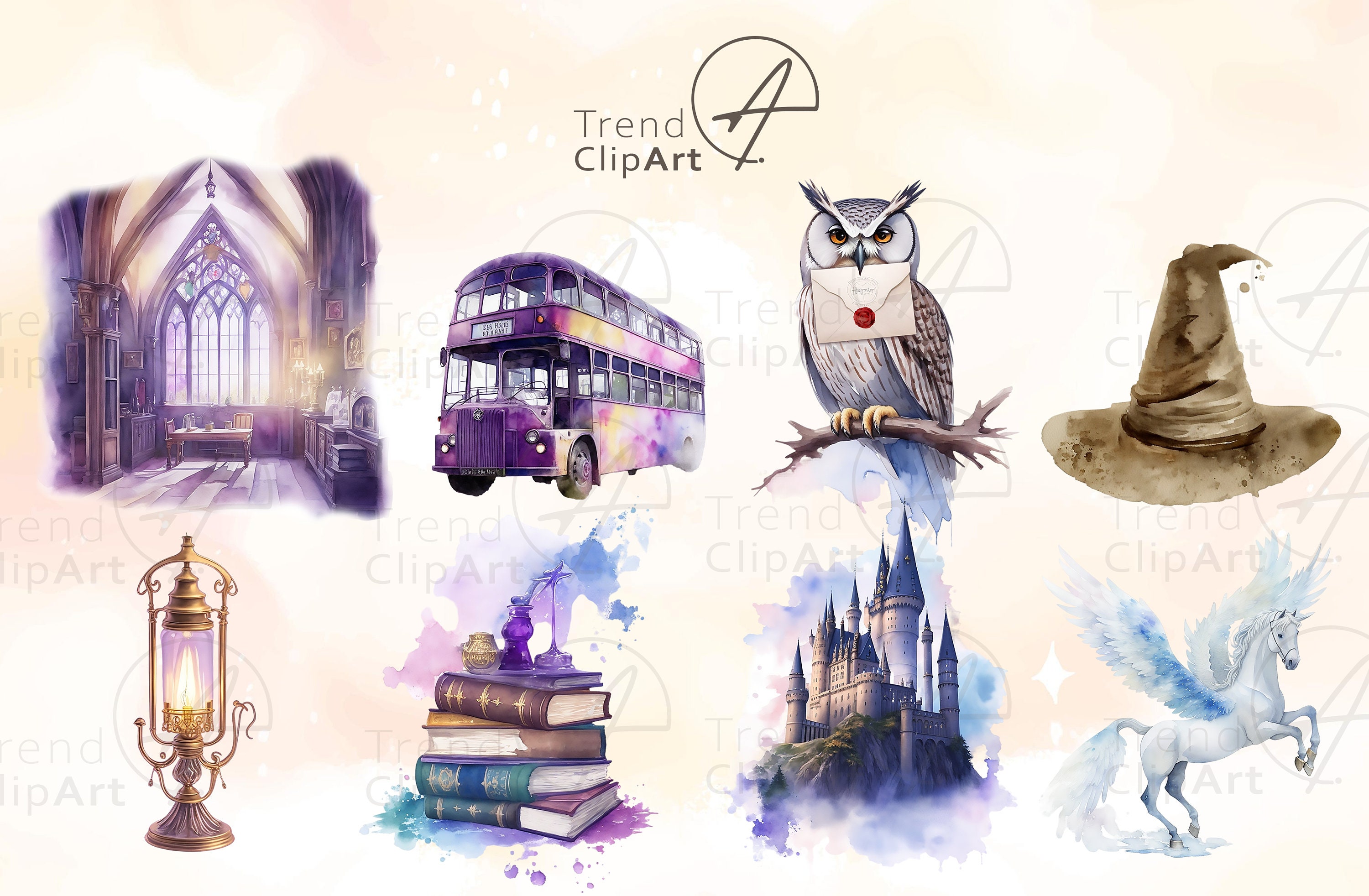 40 Watercolor Magic School Clipart Bundle, Magic School Items, Magic ...