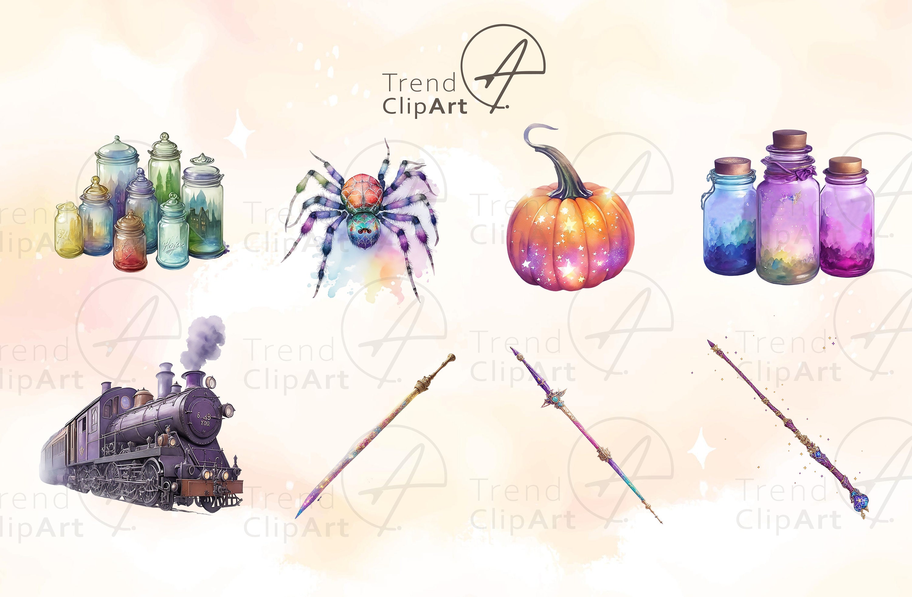 40 Watercolor Magic School Clipart Bundle, Magic School Items, Magic ...