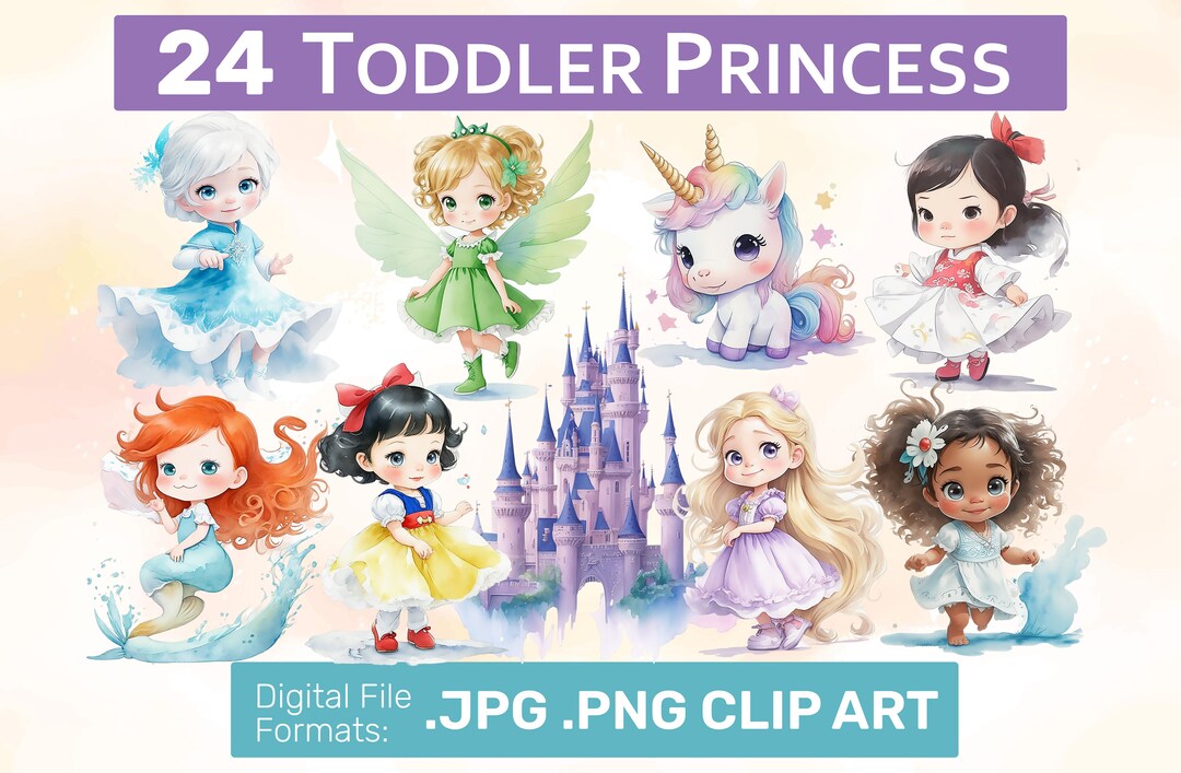 24 Watercolor Toddler Princess Clipart, Baby Princess Clipart, Princess ...