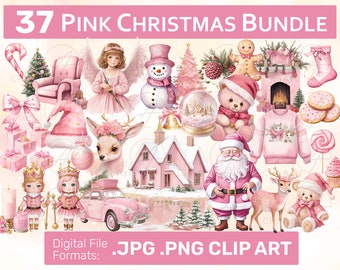 Pink Christmas Clipart Bundle PNG - Etsy