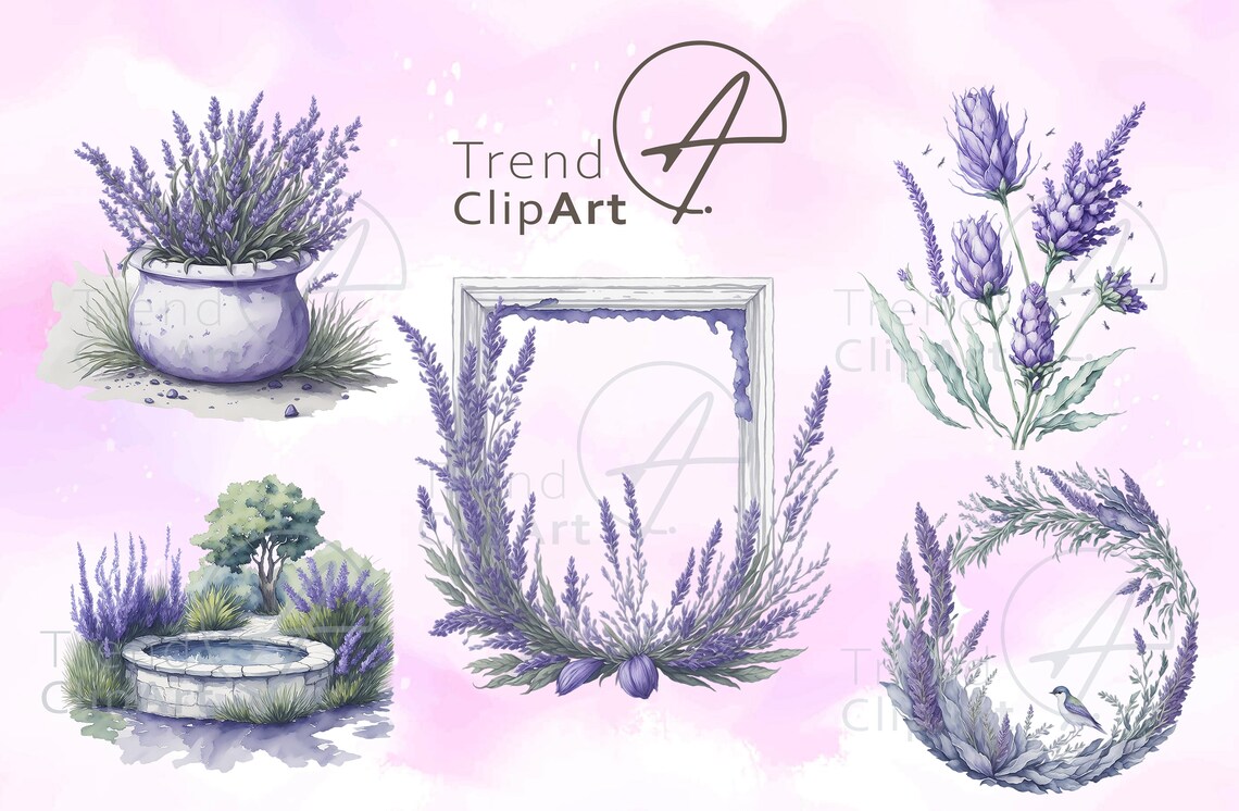 20 Watercolor Lavender Clipart Bundle, Floral Clipart, Purple Flowers ...