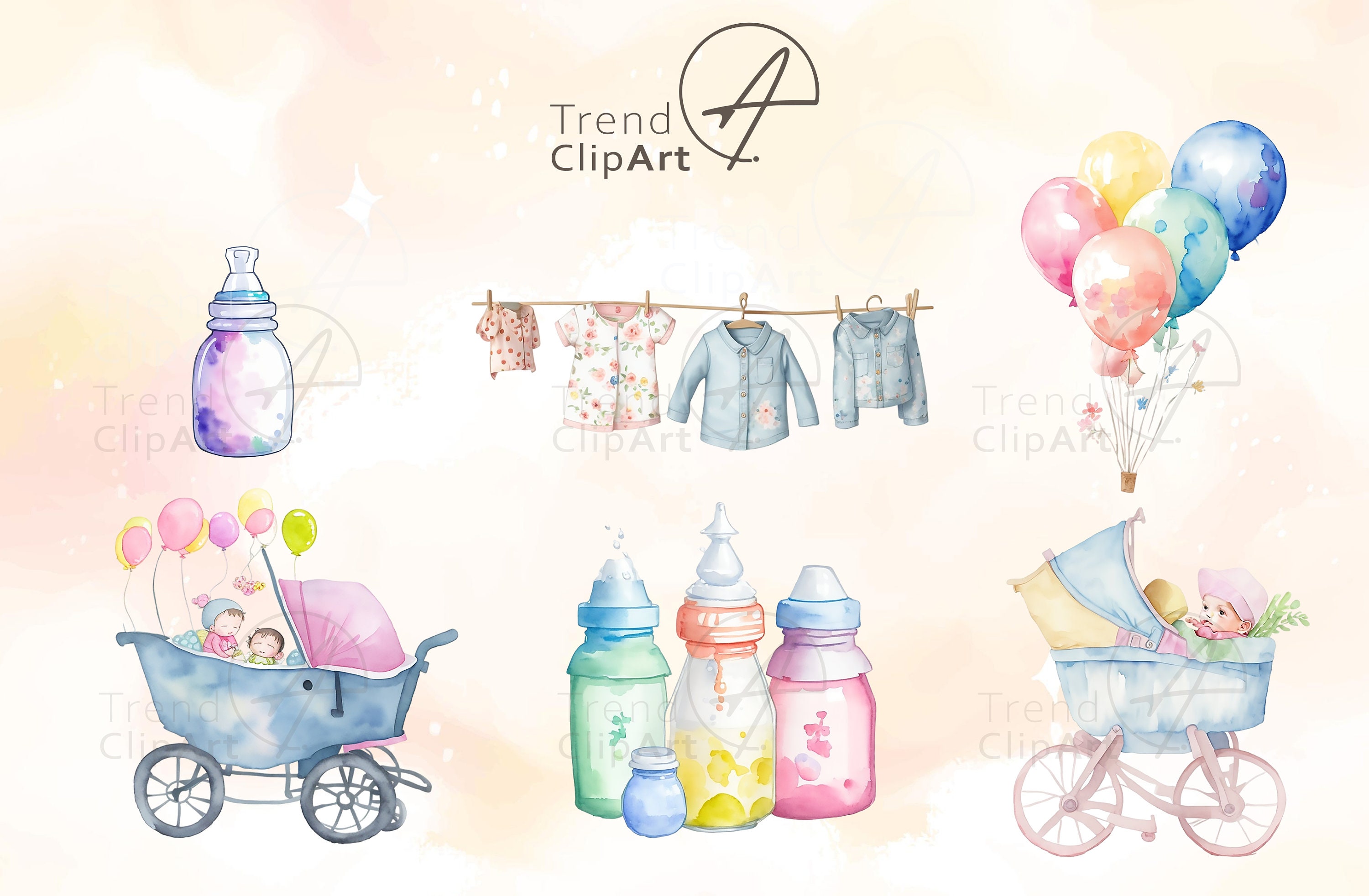 30 Watercolor Baby Shower Clipart Bundle, Baby Boy Girl Clipart, Baby ...