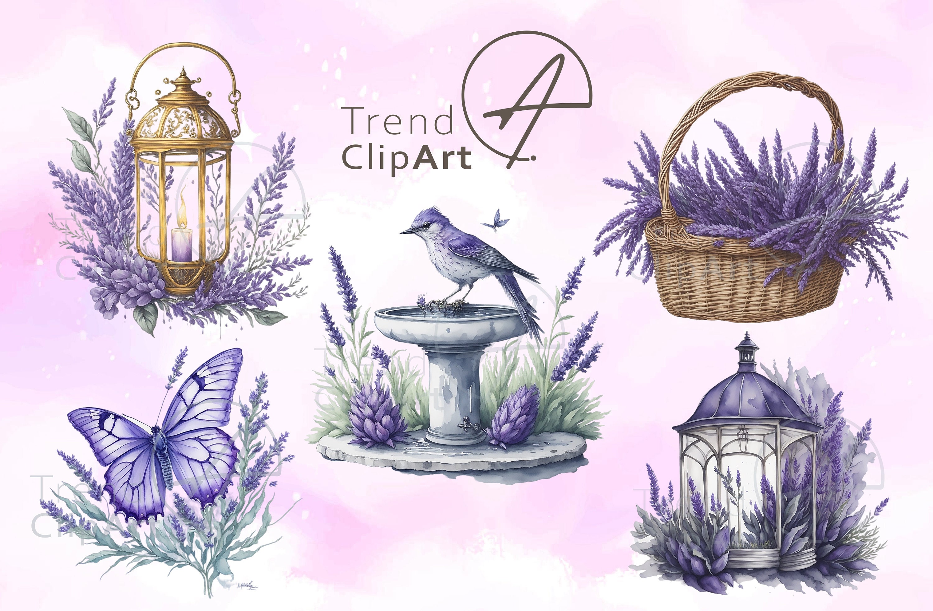 20 Watercolor Lavender Clipart Bundle, Floral Clipart, Purple Flowers ...
