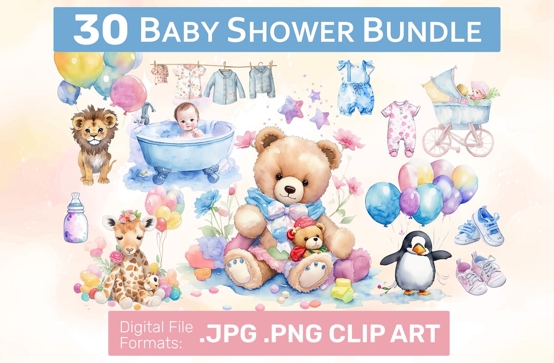 30 Watercolor Baby Shower Clipart Bundle, Baby Boy Girl Clipart, Baby ...