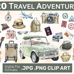 20 Watercolor Travel Clipart Bundle, Summer Clipart, Holiday Clipart ...