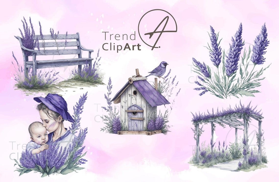 20 Watercolor Lavender Clipart Bundle, Floral Clipart, Purple Flowers ...