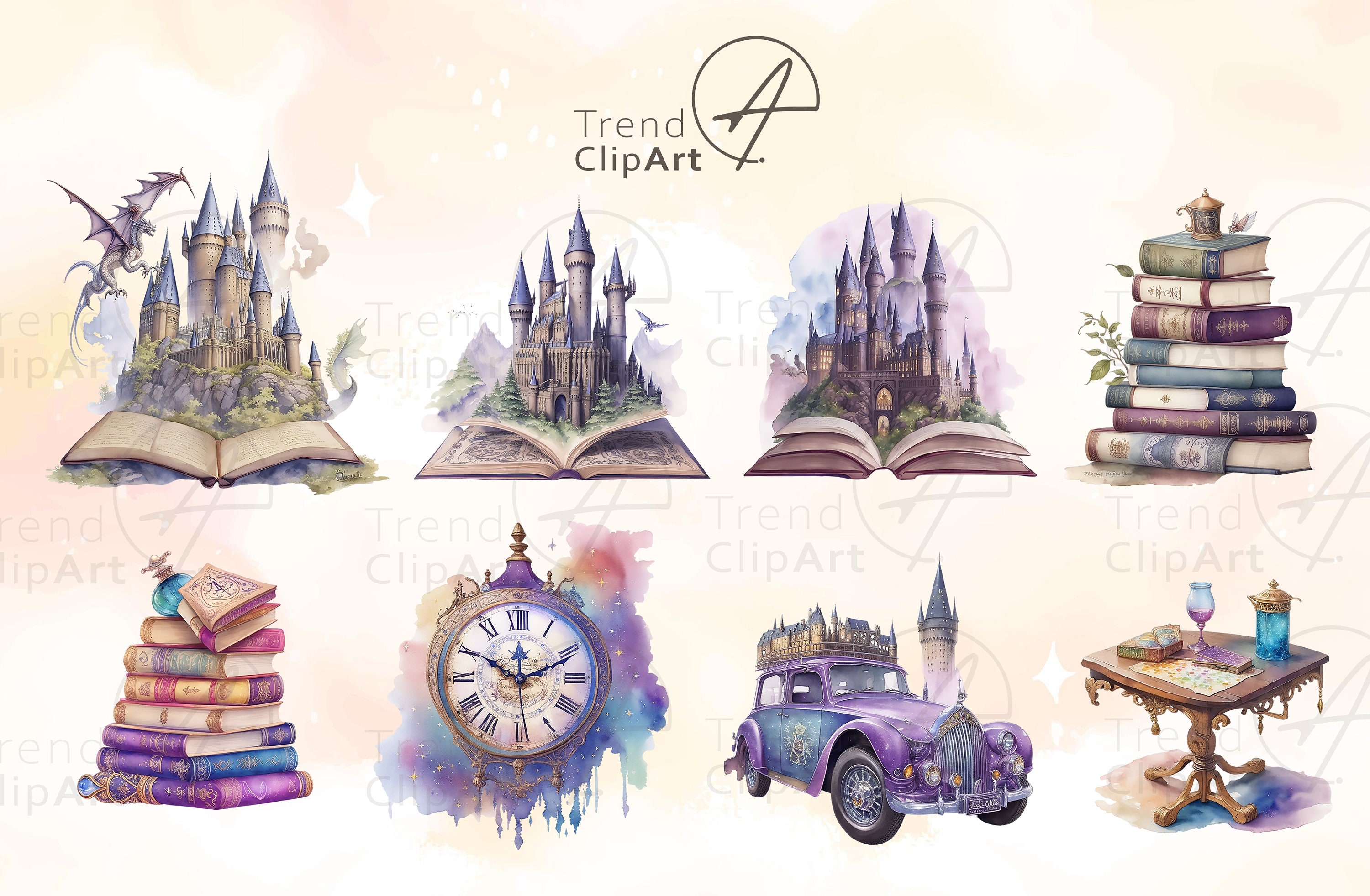 40 Watercolor Magic School Clipart Bundle, Magic School Items, Magic ...