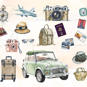 20 Watercolor Travel Clipart Bundle, Summer Clipart, Holiday Clipart ...