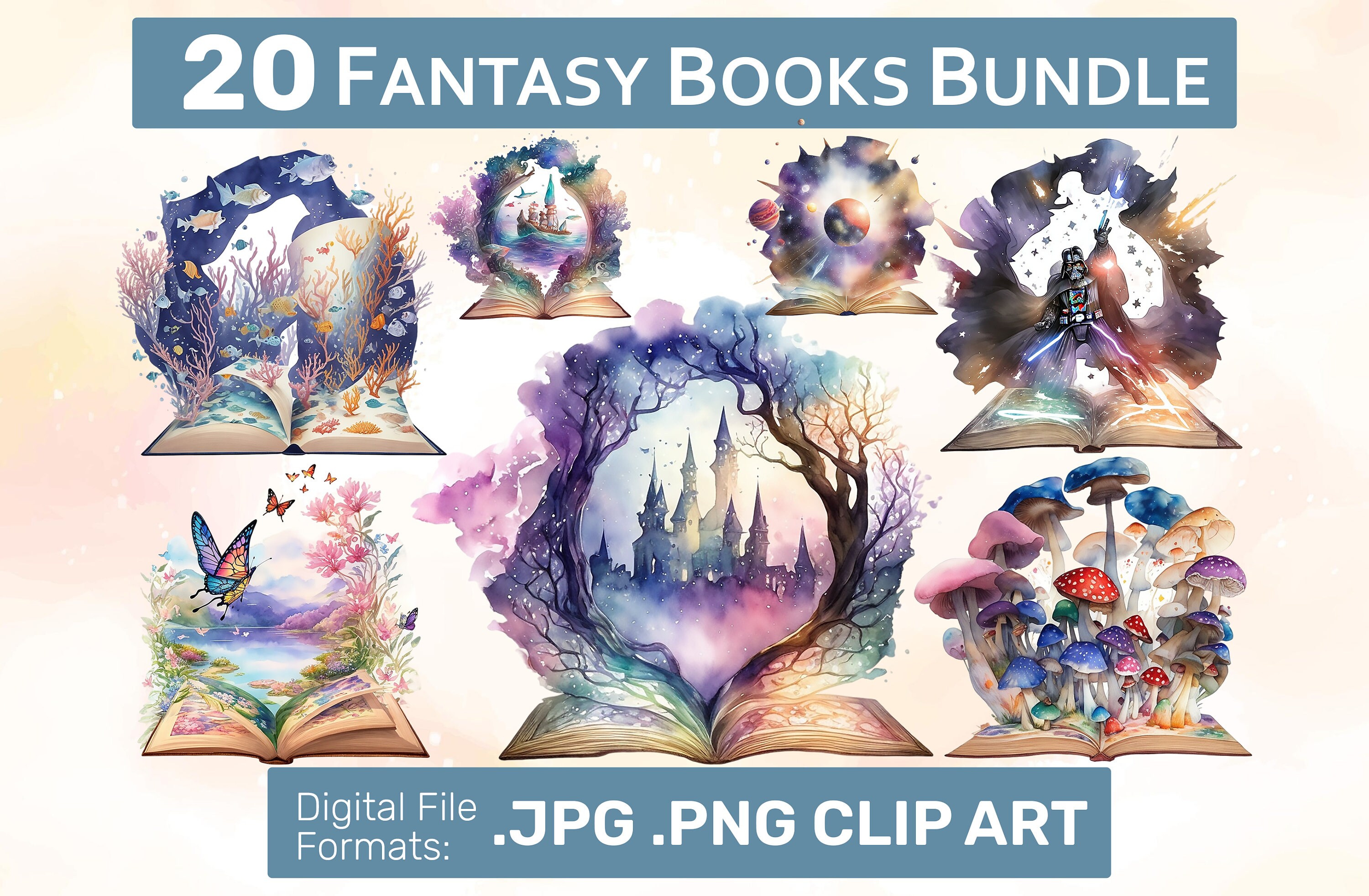 20 Watercolor Fantasy Books Clipart, Magical Books Clipart, Fairytale ...