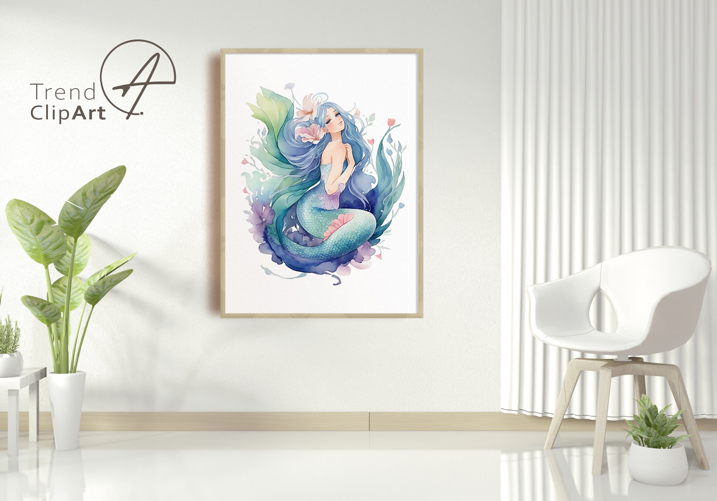 20 Watercolor Magical Mermaid Clipart Bundle, Mystical Clipart, Floral ...