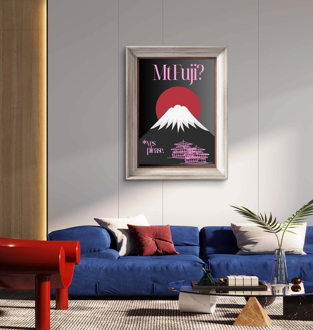 Mount Fuji Japanese Wall Art Print. Minimalist Pink Typography Poster ...