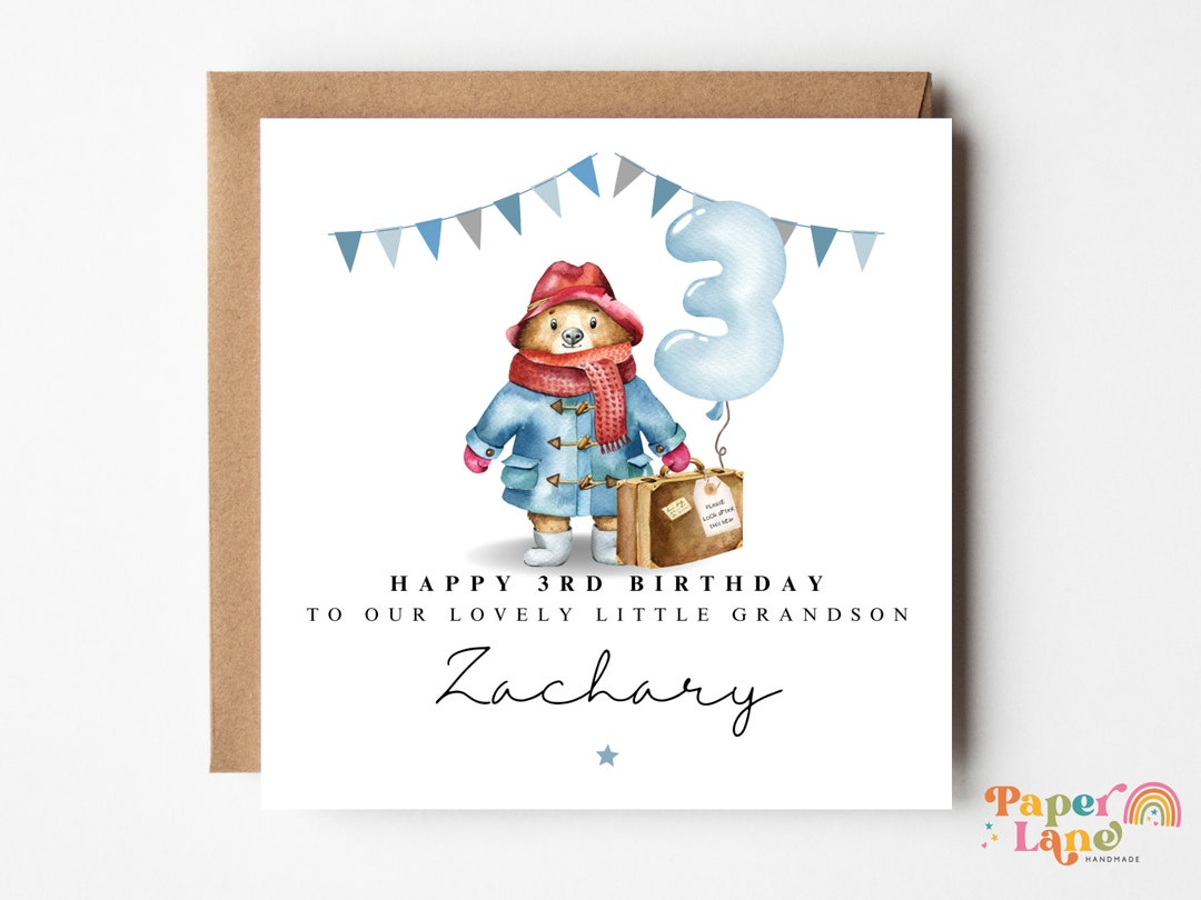 Paddington Bear 3rd Birthday Card Personalised Any Age 1st 2nd 3rd ...