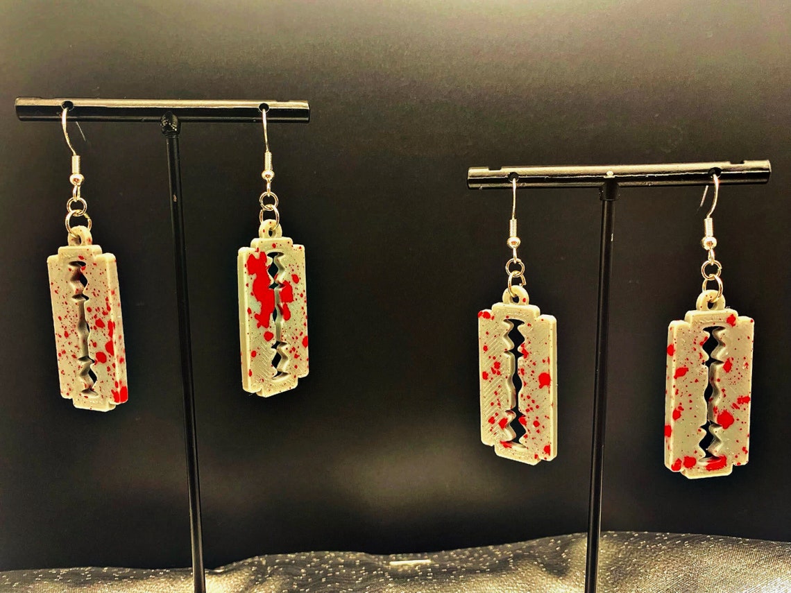 3D Printed Bloody Razor Earrings Gothic Jewelry Alternative Fashion ...