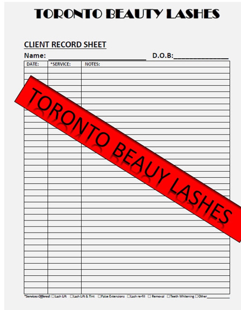 Lash Assessment & Client Record Forms - Etsy