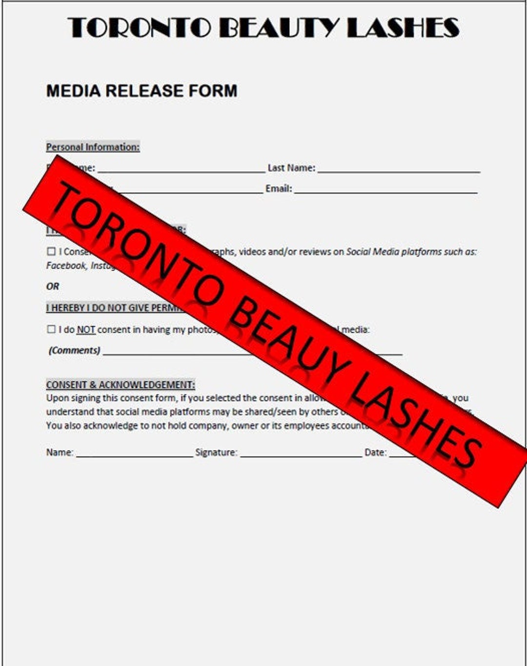 Media Release Consent Form - Etsy