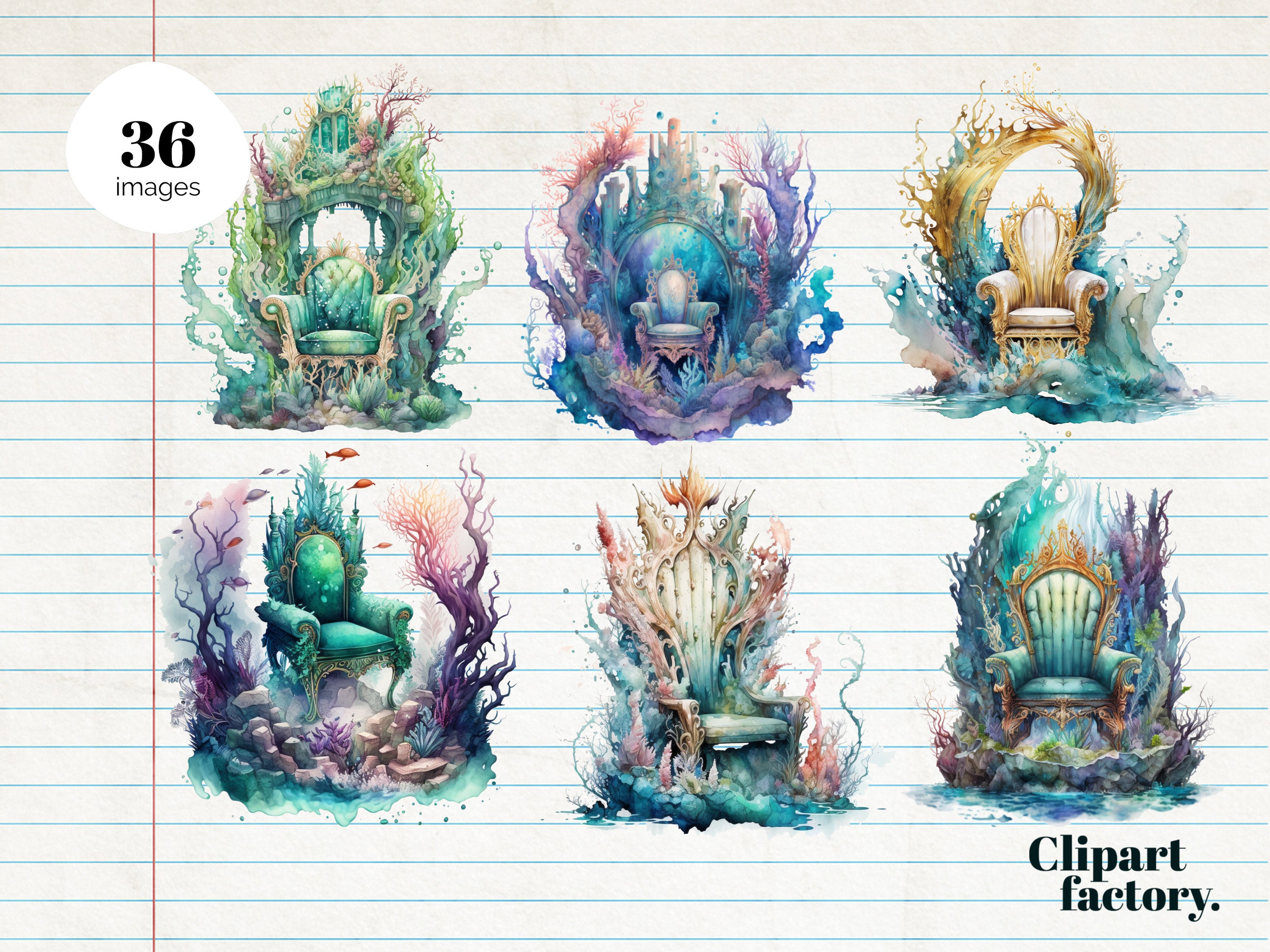 Mermaid Fantasy Clipart Bundle With Transparent Background and ...