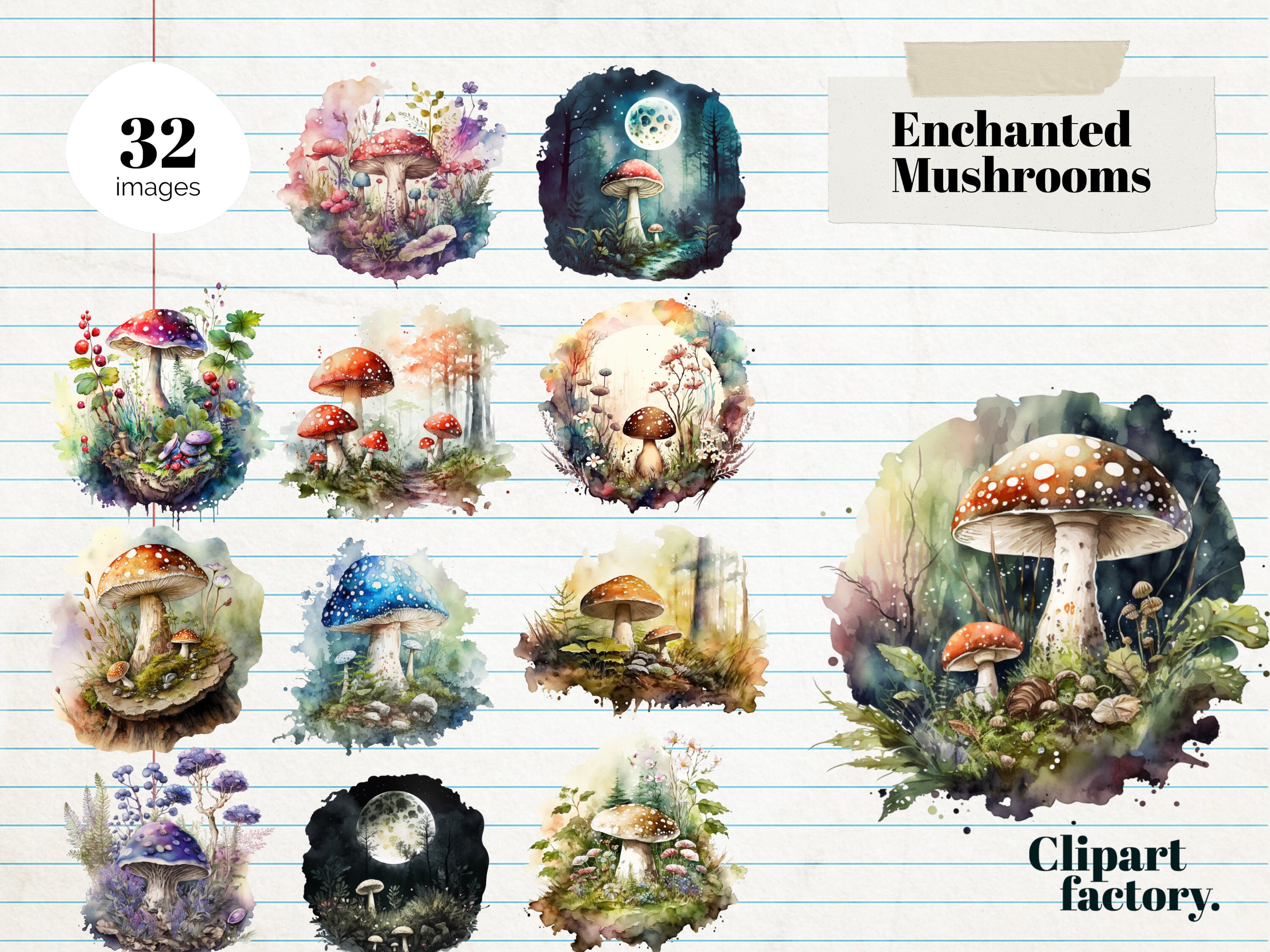 Fantasy Mushroom Bundle Clipart With Transparent Background and ...