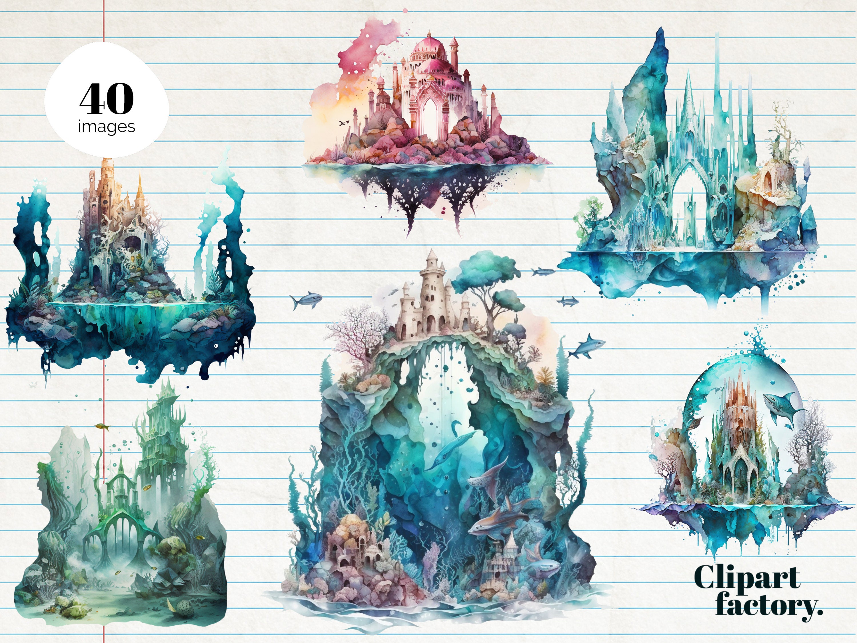 Mermaid Treasure Clipart Bundle With Transparent Background and ...