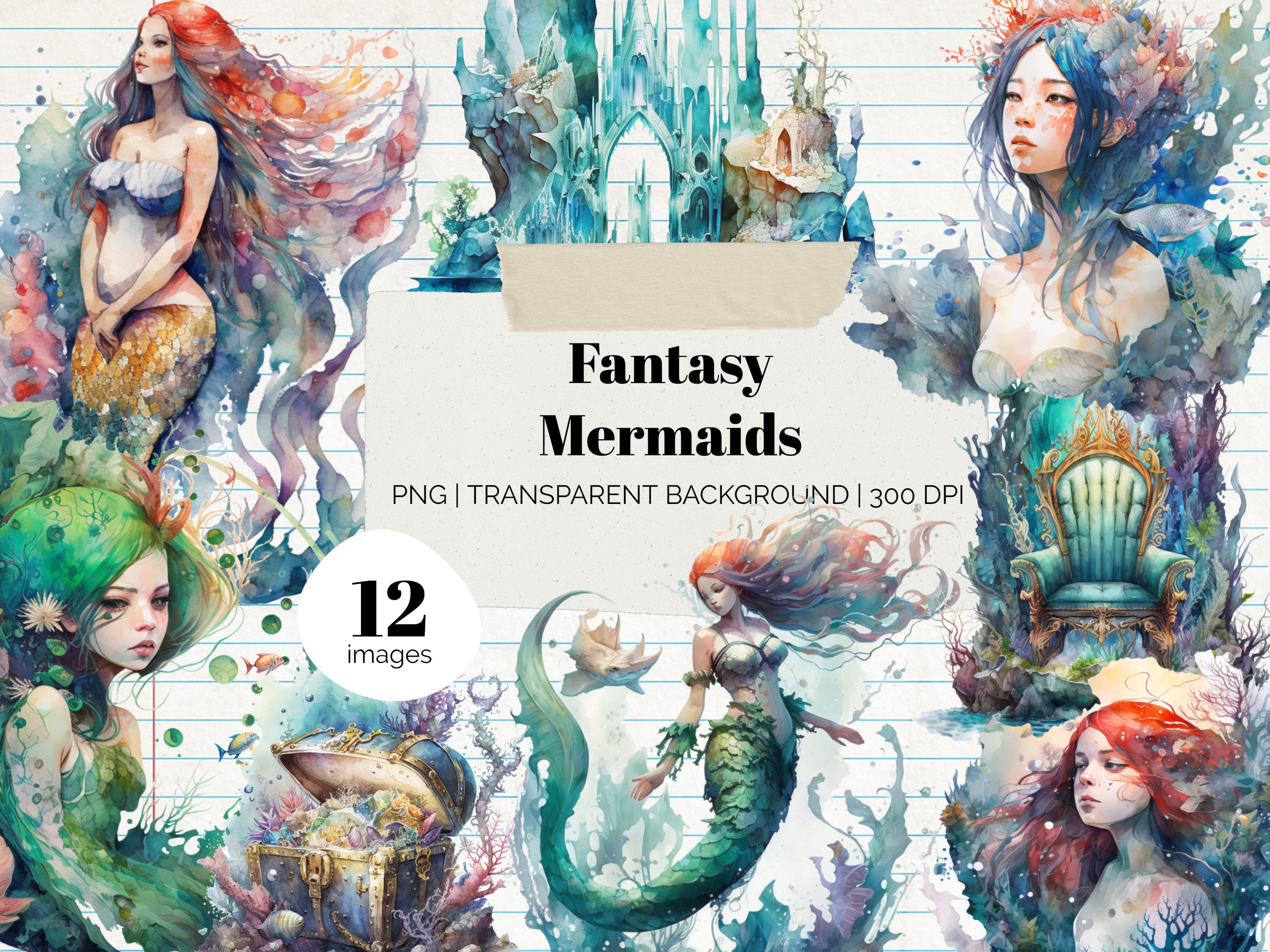 Fantasy Mermaid Clipart Bundle With Transparent Background and ...