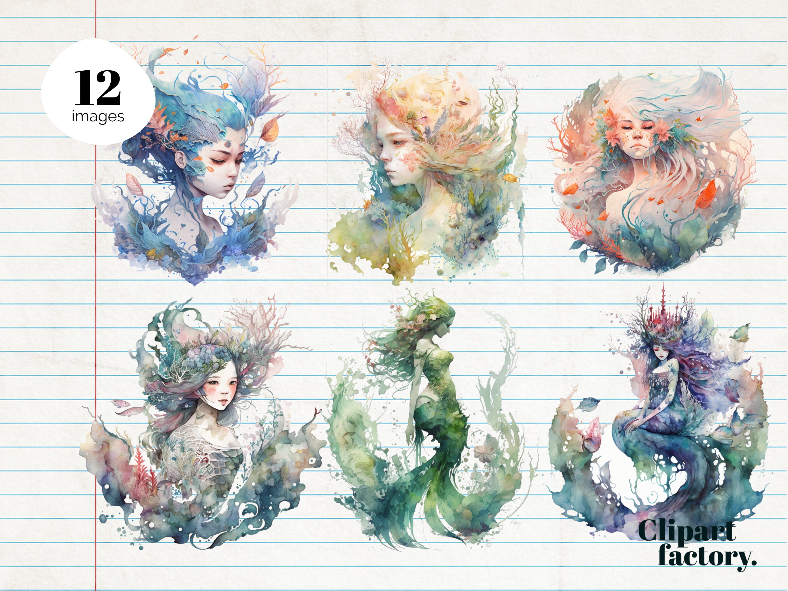 Pastel Mermaid Clipart Bundle With Transparent Background and ...