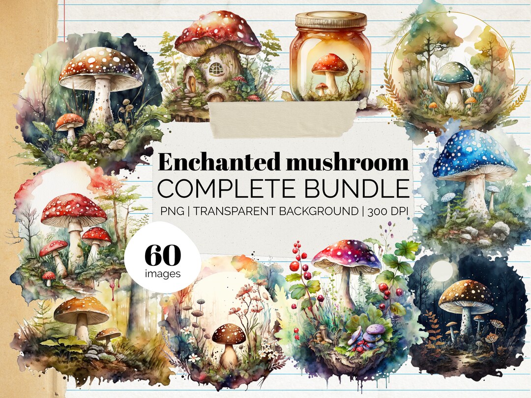 Fantasy Mushroom Bundle Clipart With Transparent Background and ...