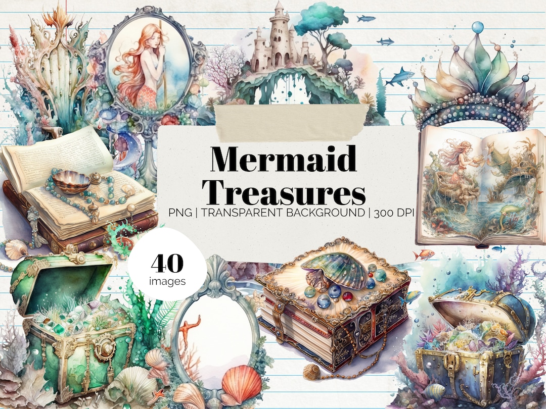 Mermaid Treasure Clipart Bundle With Transparent Background and ...