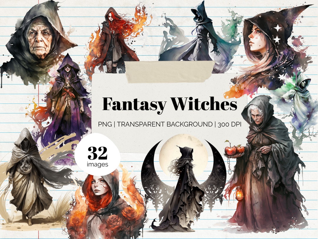 Fantasy Witch Clipart Bundle With Transparent Background and Commercial ...