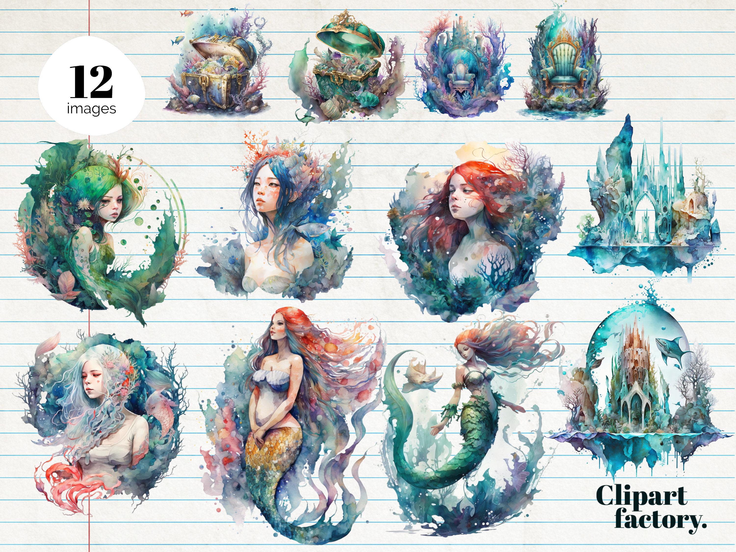 Fantasy Mermaid Clipart Bundle With Transparent Background and ...