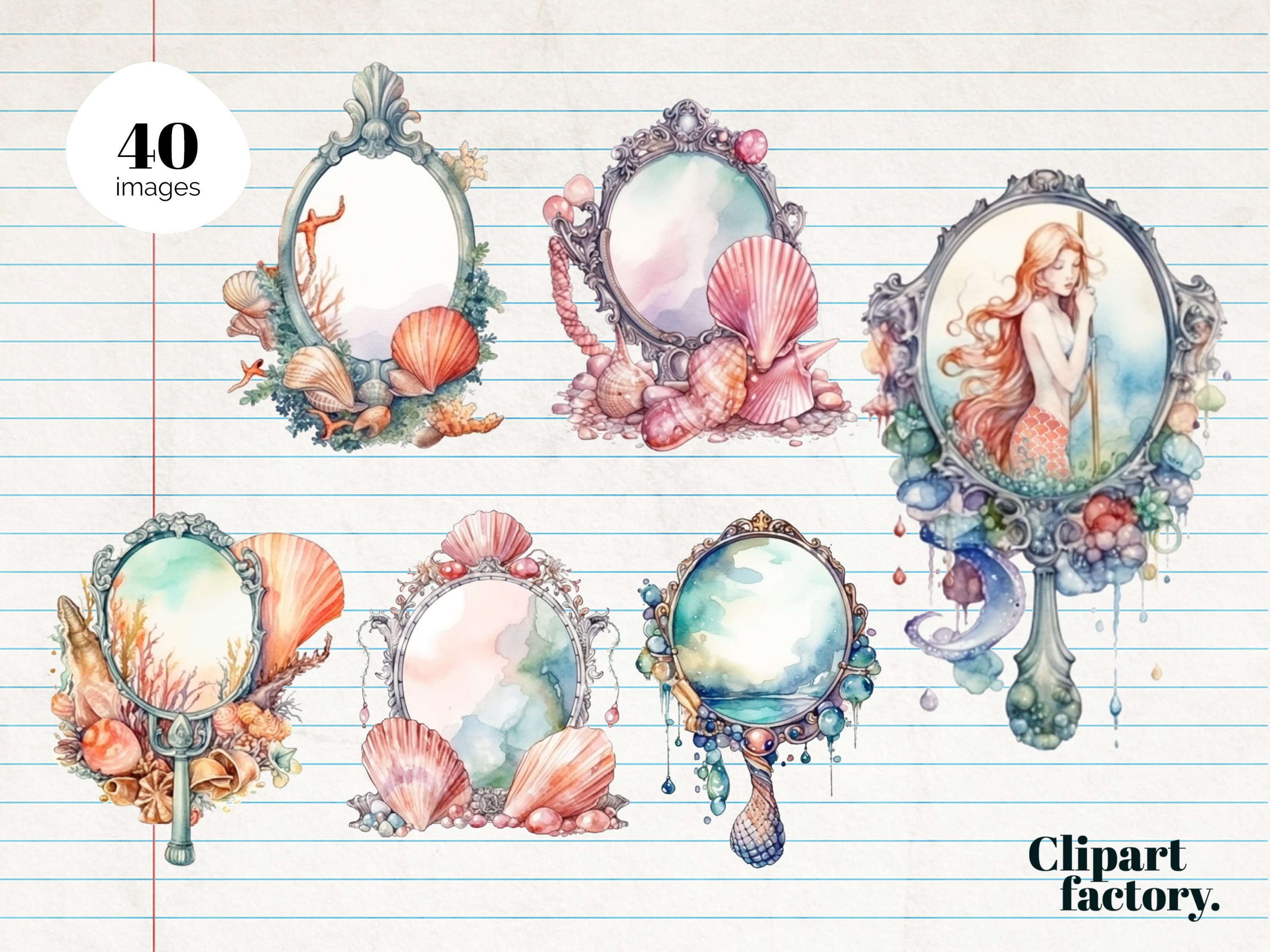 Mermaid Treasure Clipart Bundle With Transparent Background and ...