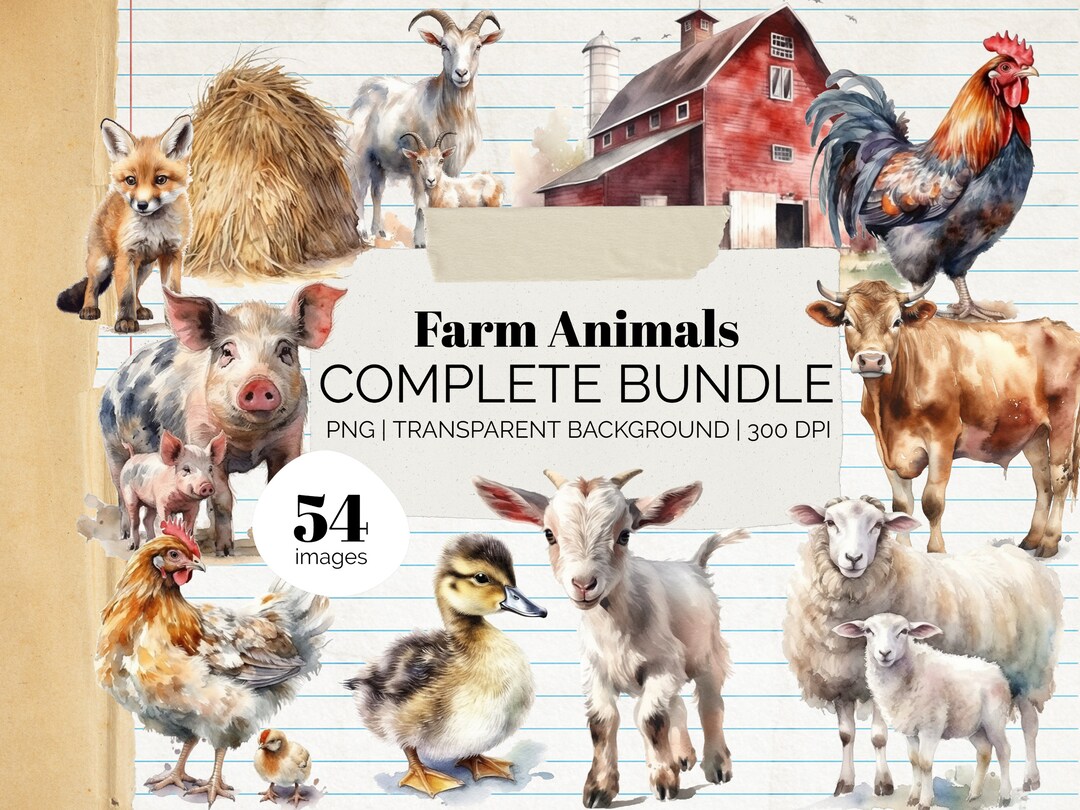 Farm Animal Clipart Bundle, Transparent Background and Commercial ...