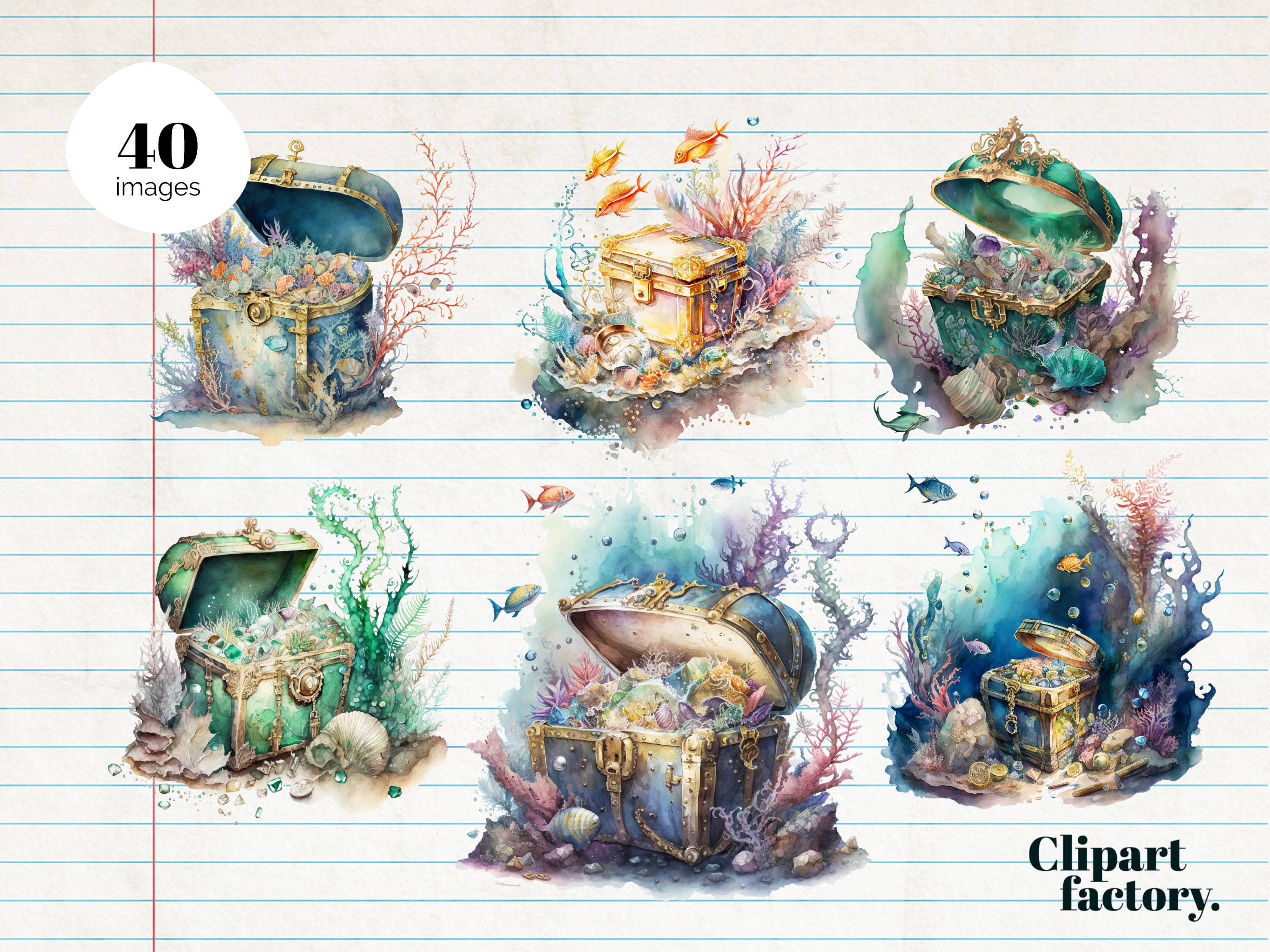 Mermaid Treasure Clipart Bundle With Transparent Background and ...