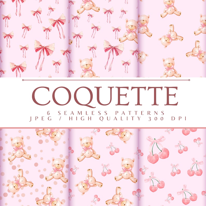 6 Coquette Trend Seamless Patterns, Coquette Backgrounds, Coquette ...