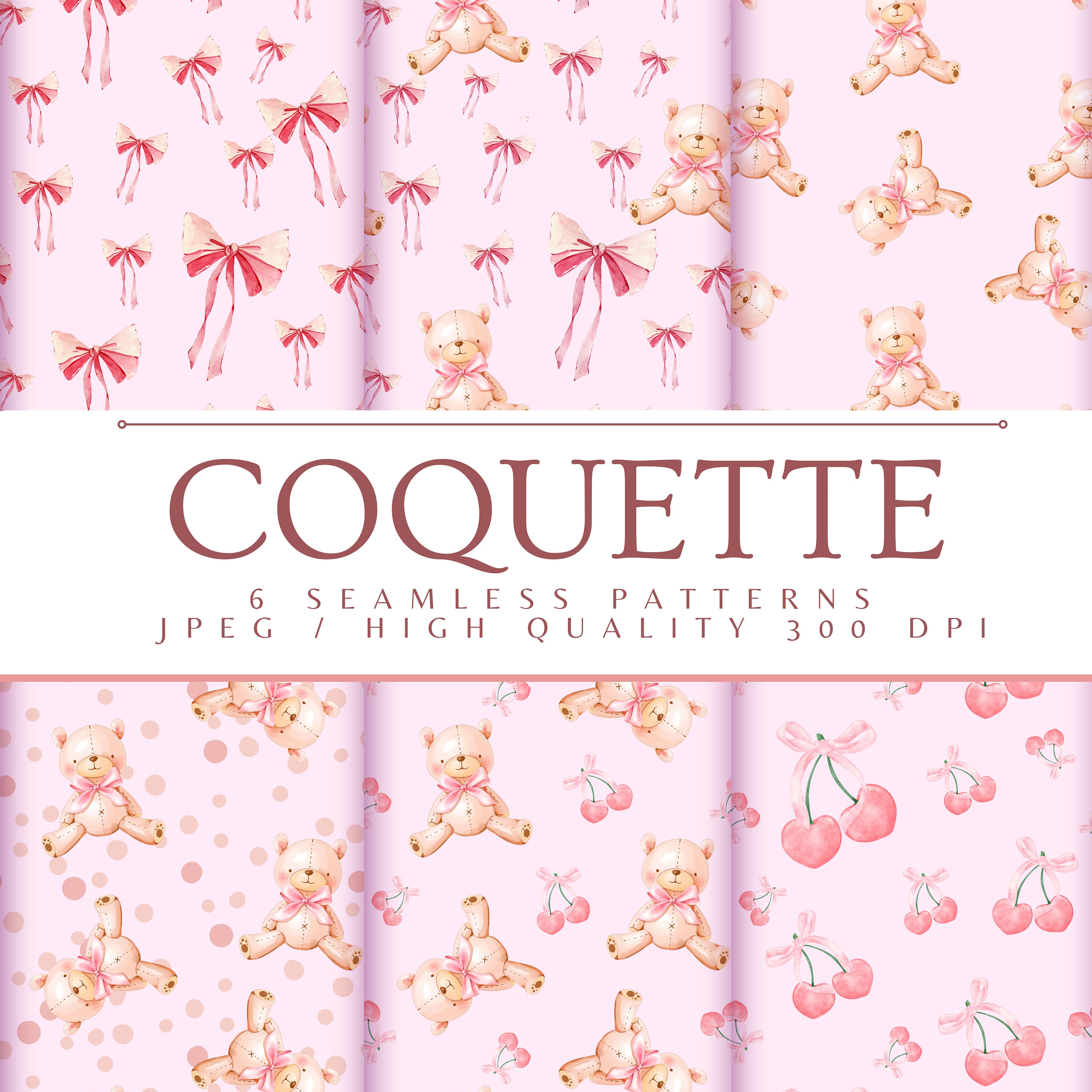 6 Coquette Trend Seamless Patterns, Coquette Backgrounds, Coquette ...
