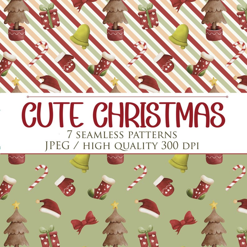 7 Cute Christmas Trend Seamless Patterns, Christmas Backgrounds ...