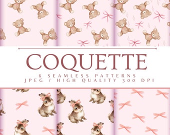 6 Coquette Trend Seamless Patterns, Coquette Backgrounds, Coquette ...