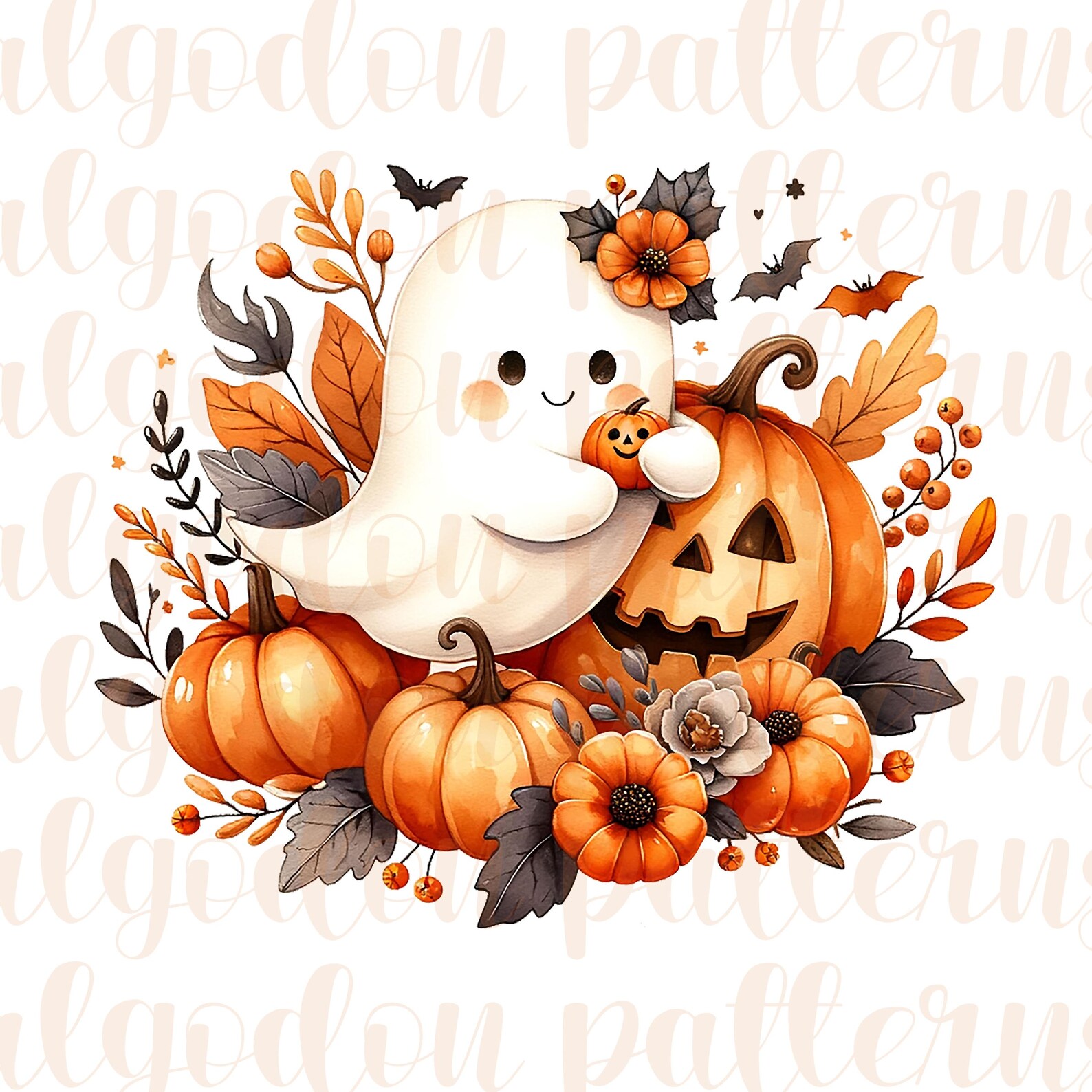 Cute Ghost Pumpkin Clipart 4 | Halloween PNG Graphic for Sublimation ...