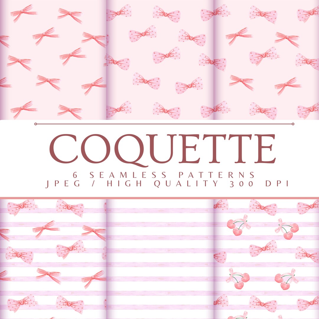 6 Coquette Trend Seamless Patterns, Coquette Backgrounds, Coquette ...