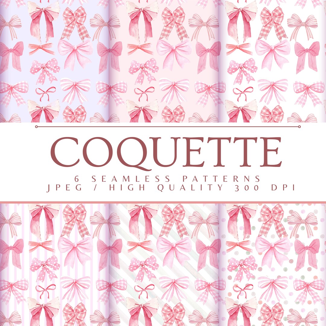 6 Coquette Trend Seamless Patterns, Coquette Backgrounds, Coquette ...