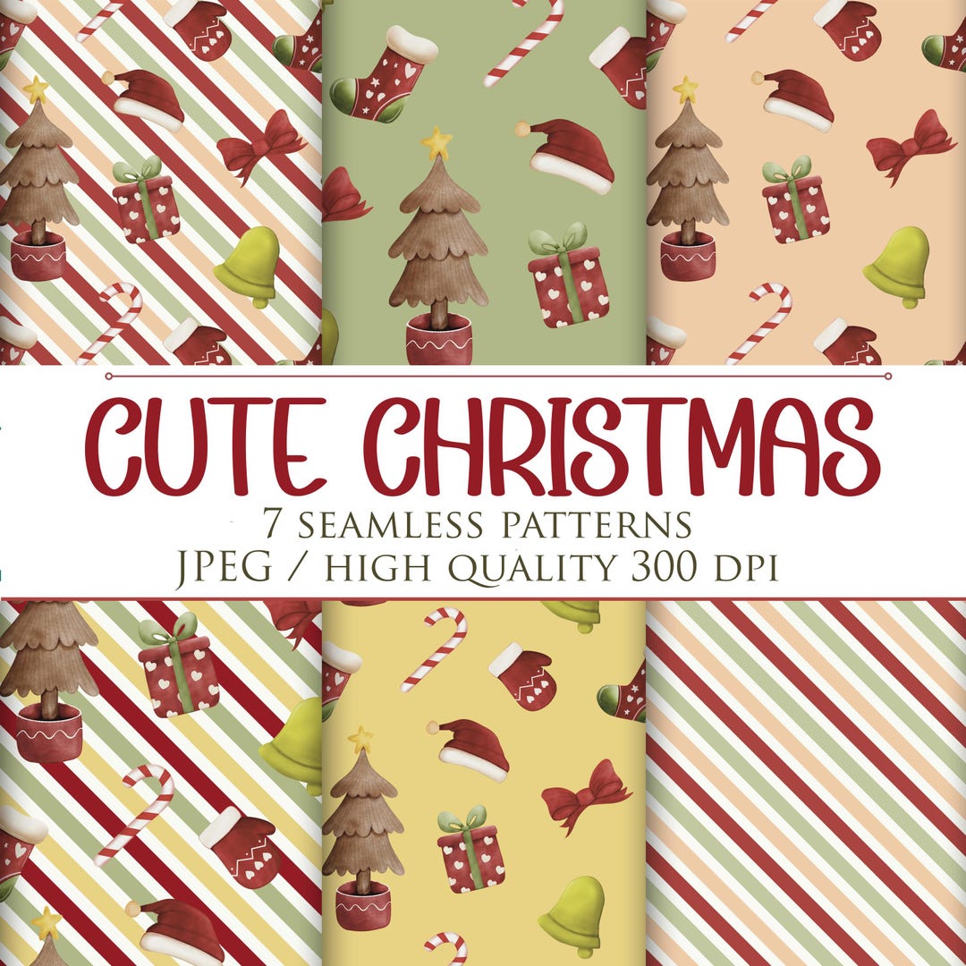 7 Cute Christmas Trend Seamless Patterns, Christmas Backgrounds ...