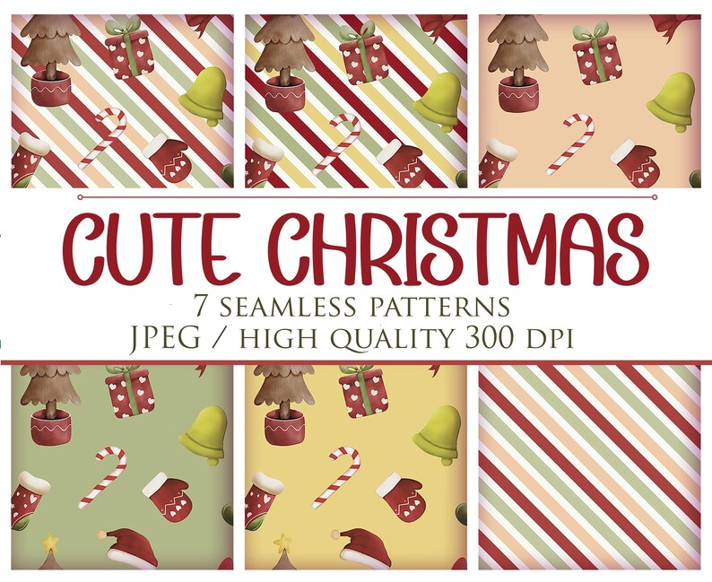 7 Cute Christmas Trend Seamless Patterns, Christmas Backgrounds ...