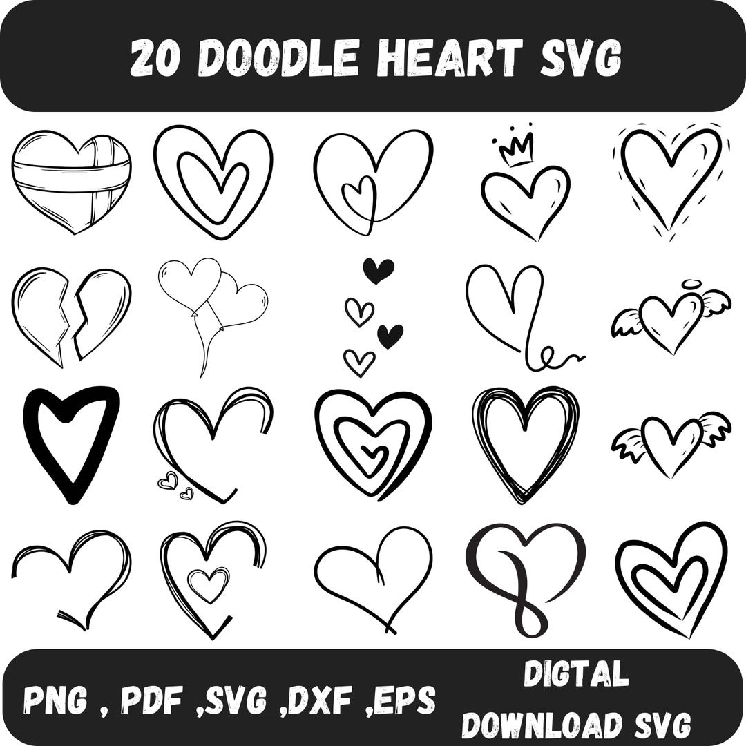 Doodle Heart SVG | Custom Text Svg | Hand Drawn Heart Svg | Instant ...