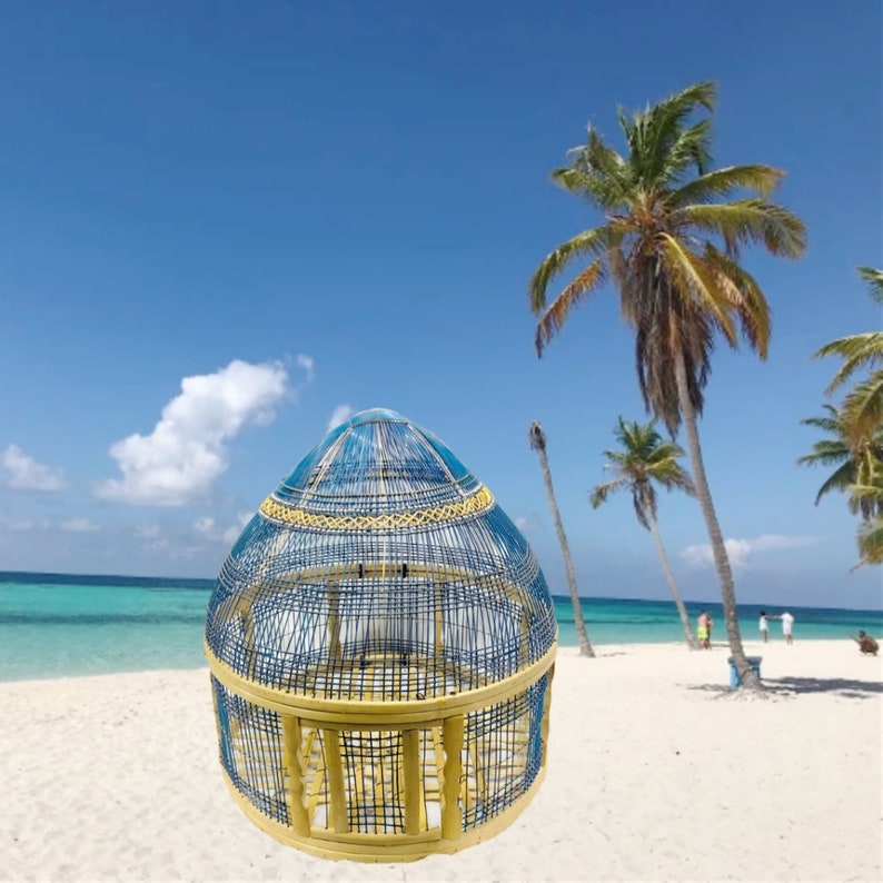 Large Oval Bird Cage Full Handmade Blue Rustic Cage Wooden Cage Bird ...