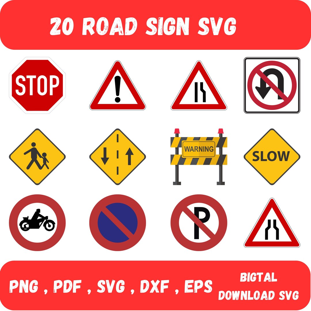 Traffic Signs Svg Bundle, Traffic Signs, Traffic, Road Sign SVG - PNG - Printing- Silhouette ...