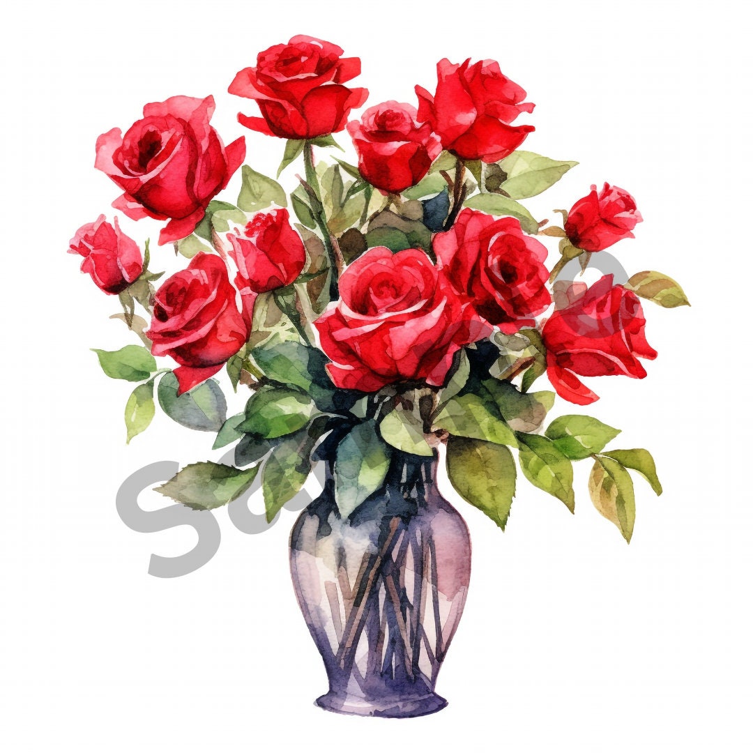 Watercolour Floral Red Roses Clipart Red Roses Floral - Etsy