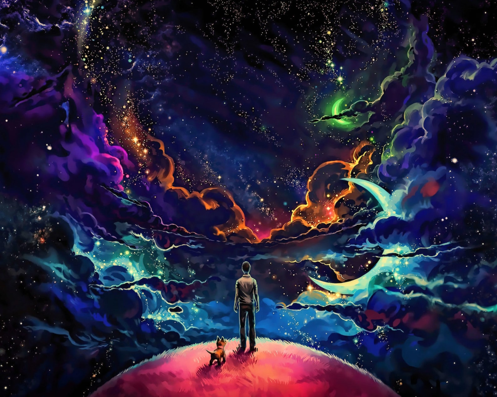 Cosmic Canine Companion - Magical Galactic Man and Dog Digital Art - Etsy